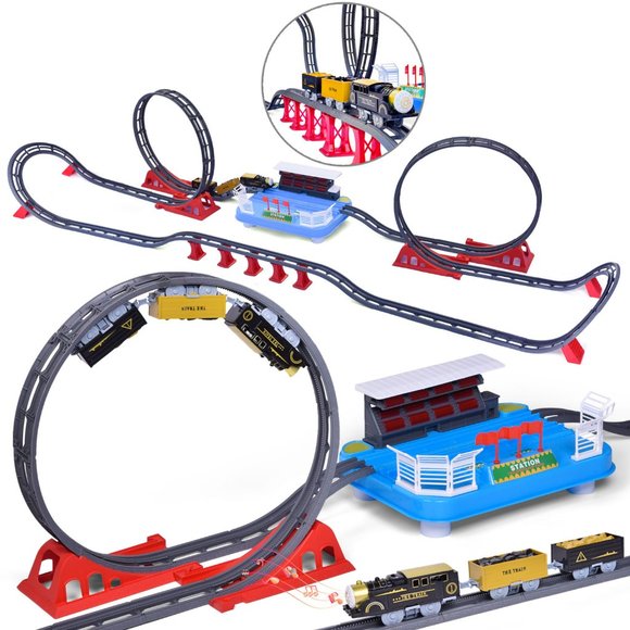 None | Toys | 78 Pcs Train Set Toys For Kids Flexible Railway Tracks ...